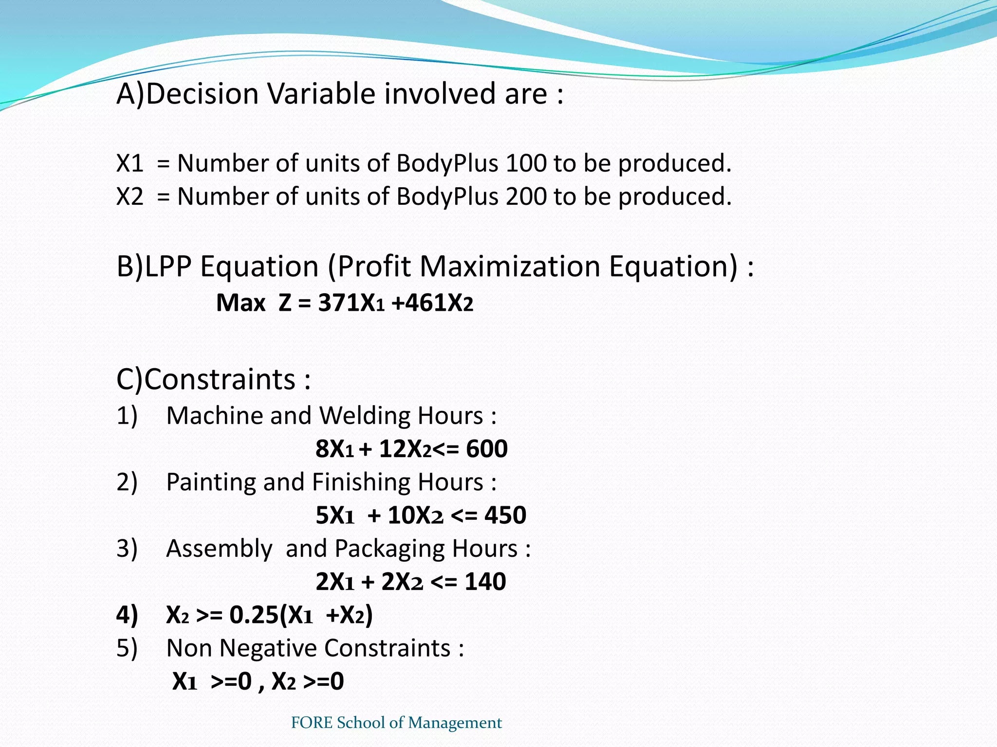Linear programming production strategy body plus 100, 200 | PPTX