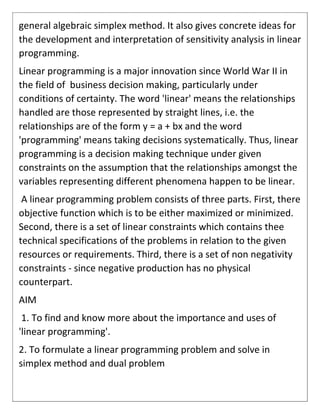 Linear programming class 12 investigatory project | PDF