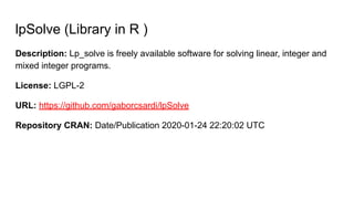Linear programming optimization in r | PPT