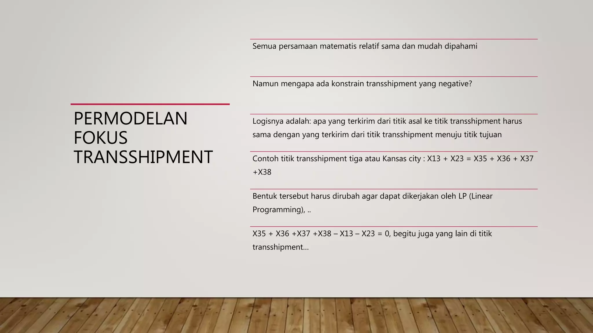 Linear programming pada transportasi transhipment | PPTX