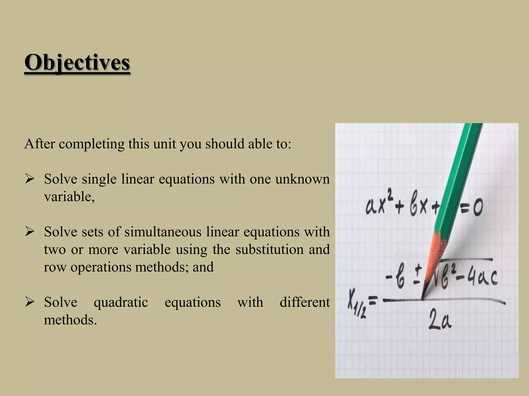 Linear, quardratic equations | PPTX