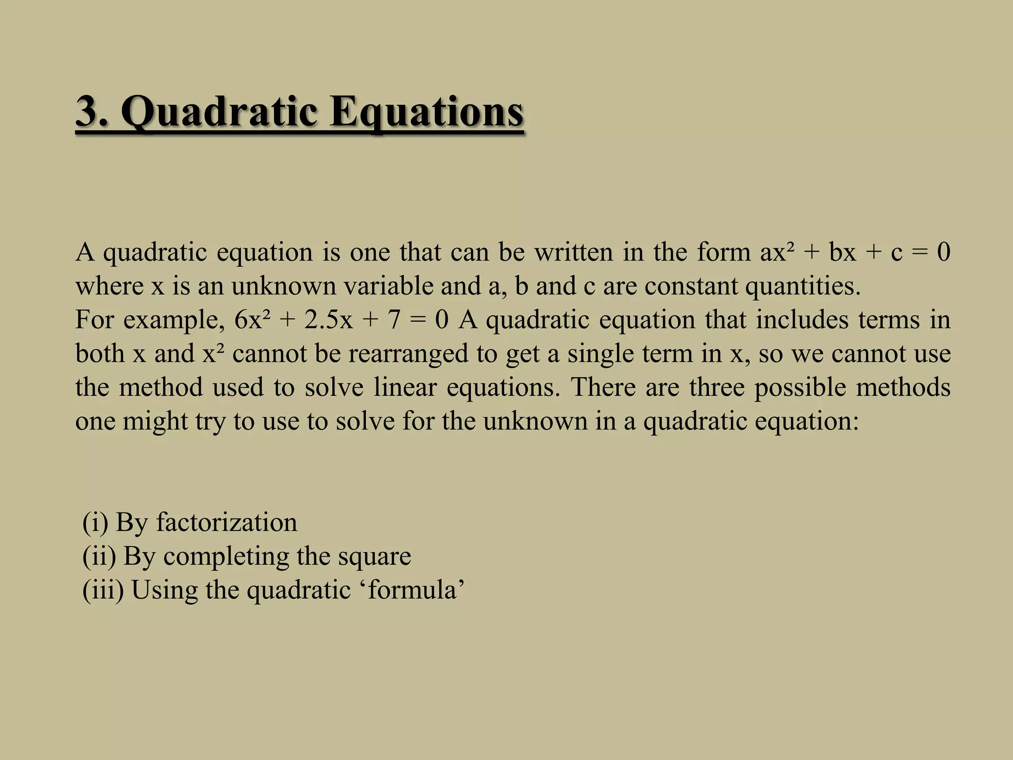 Linear, quardratic equations | PPTX