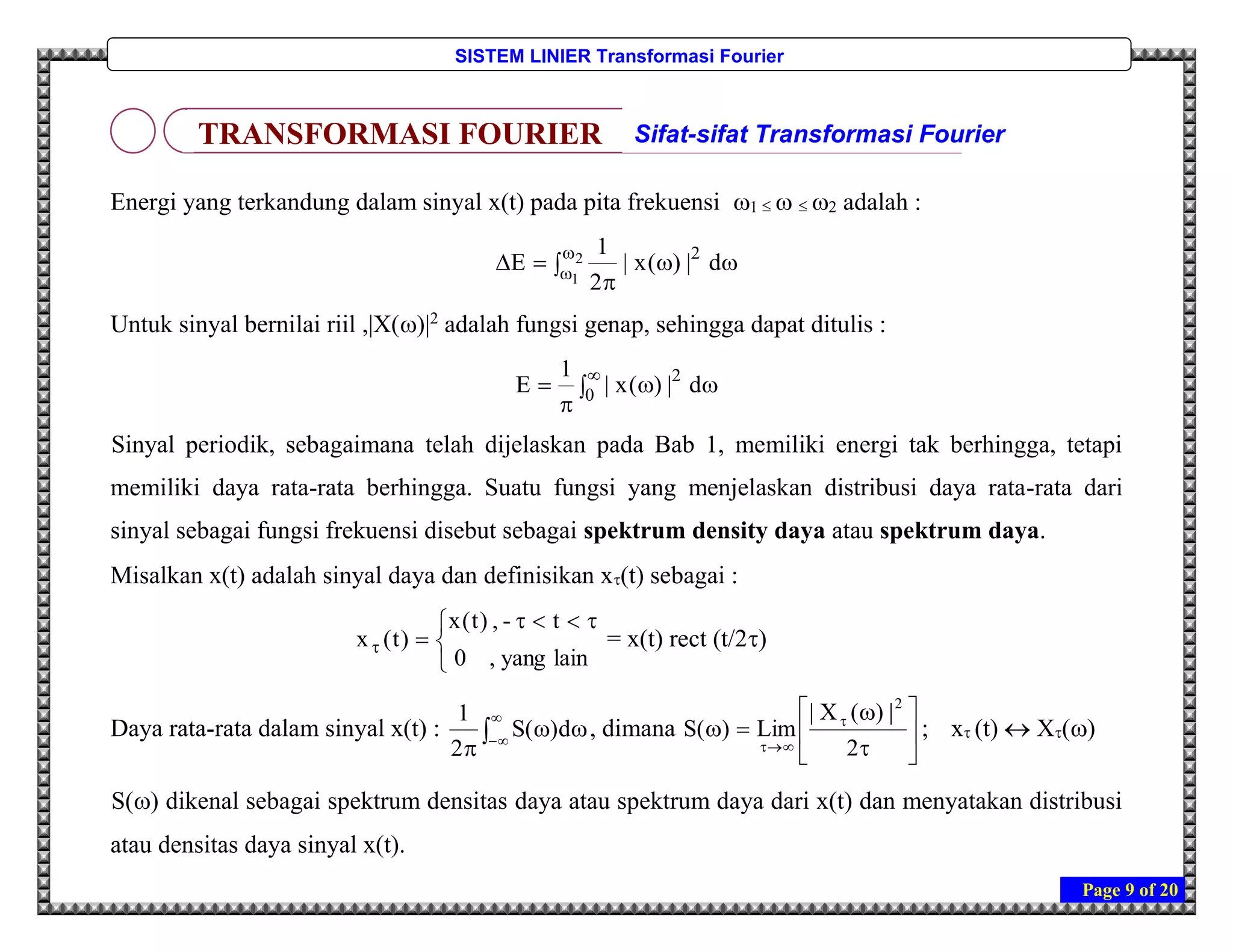 Transformasi Fourier Waktu Kontinyu | PDF
