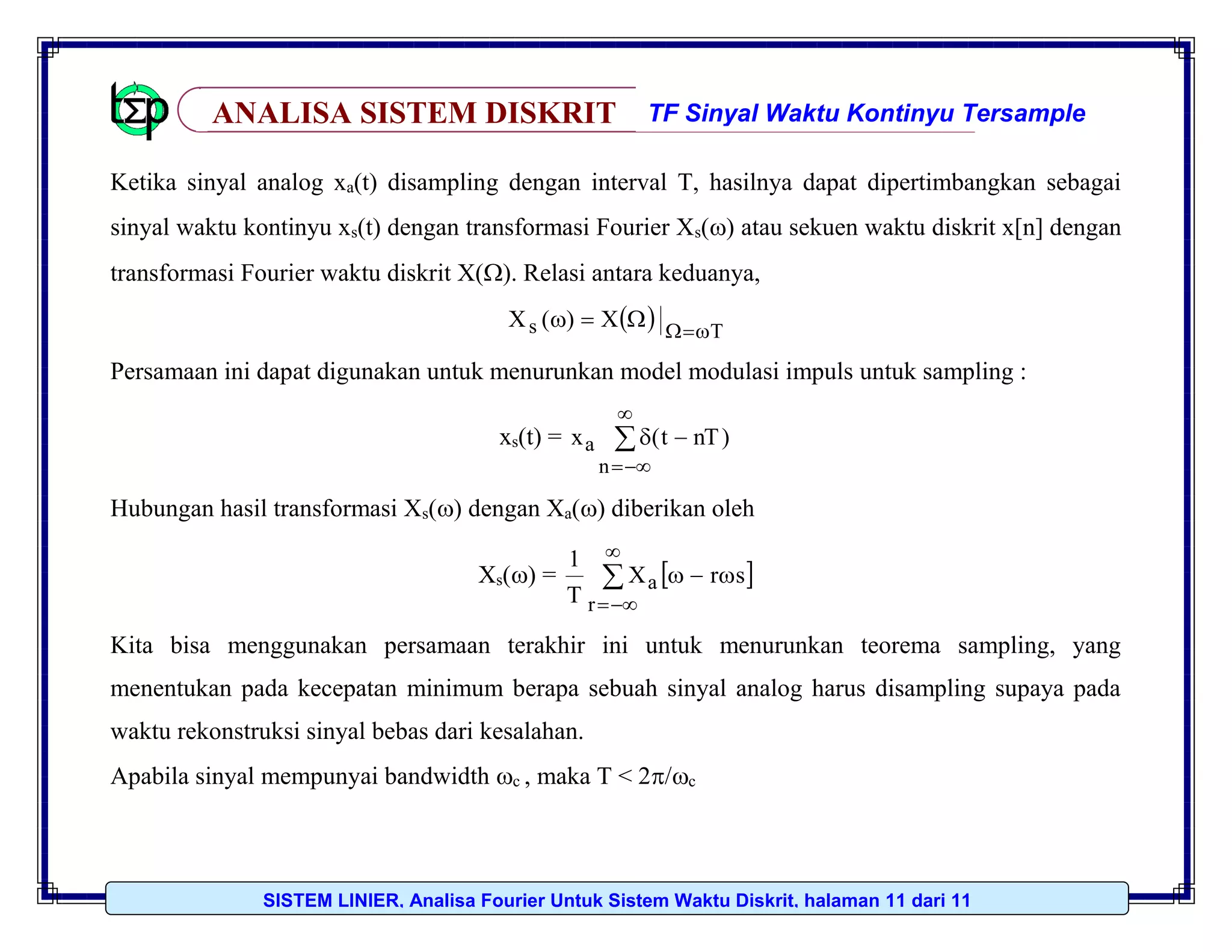 Transformasi Fourier Waktu Diskrit | PDF