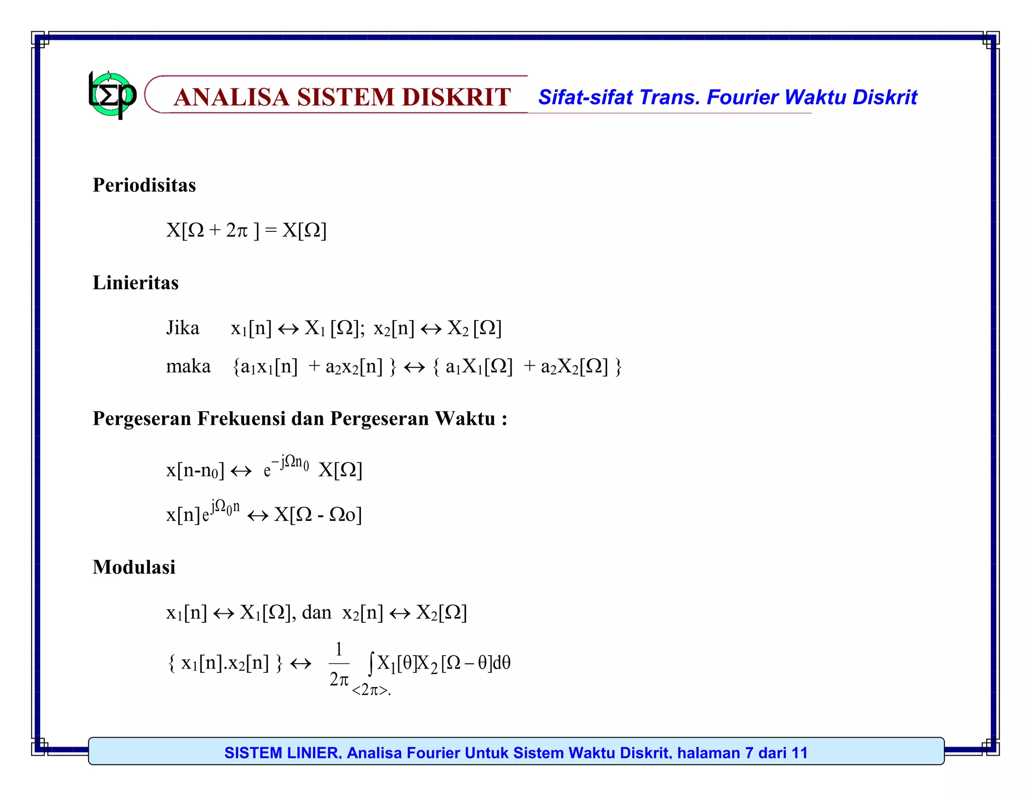 Transformasi Fourier Waktu Diskrit | PDF