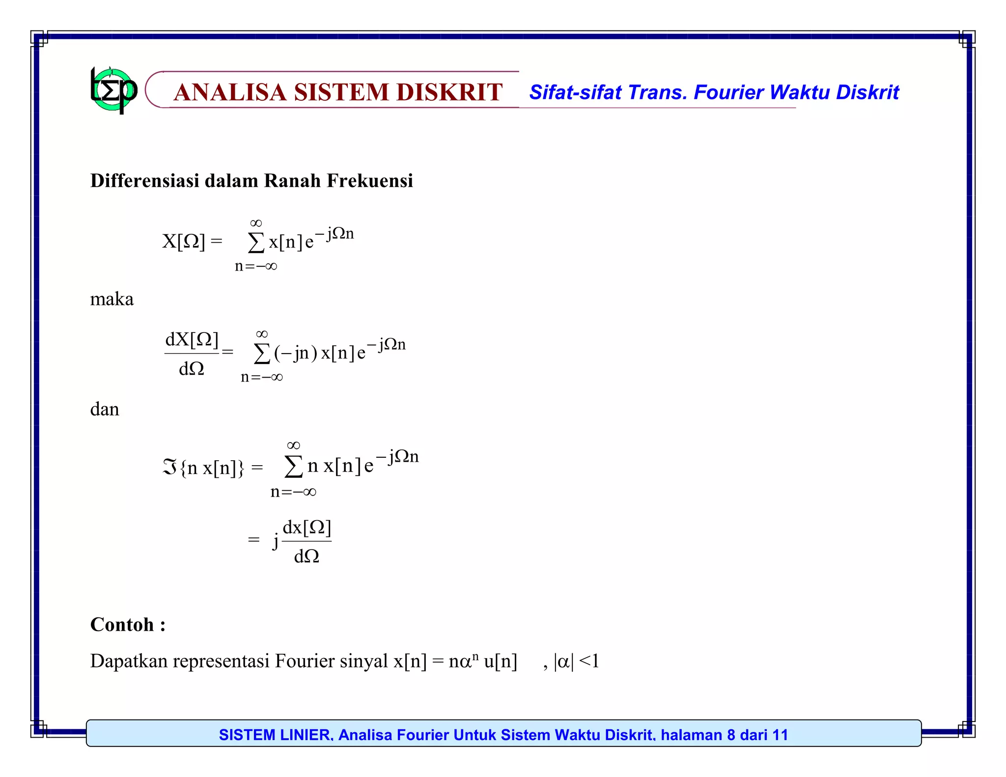 Transformasi Fourier Waktu Diskrit | PDF