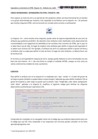 Lineas separadoras etiquetas hr comentarios html atributos noshade | PDF