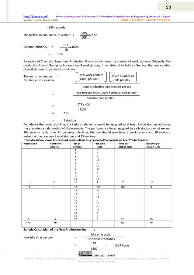 Line balancing example
