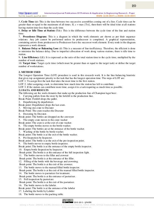 Line balancing example