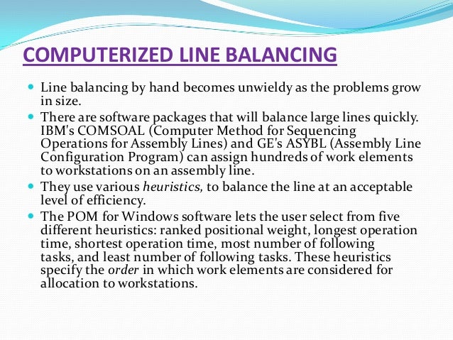 Line balancing and heuristics