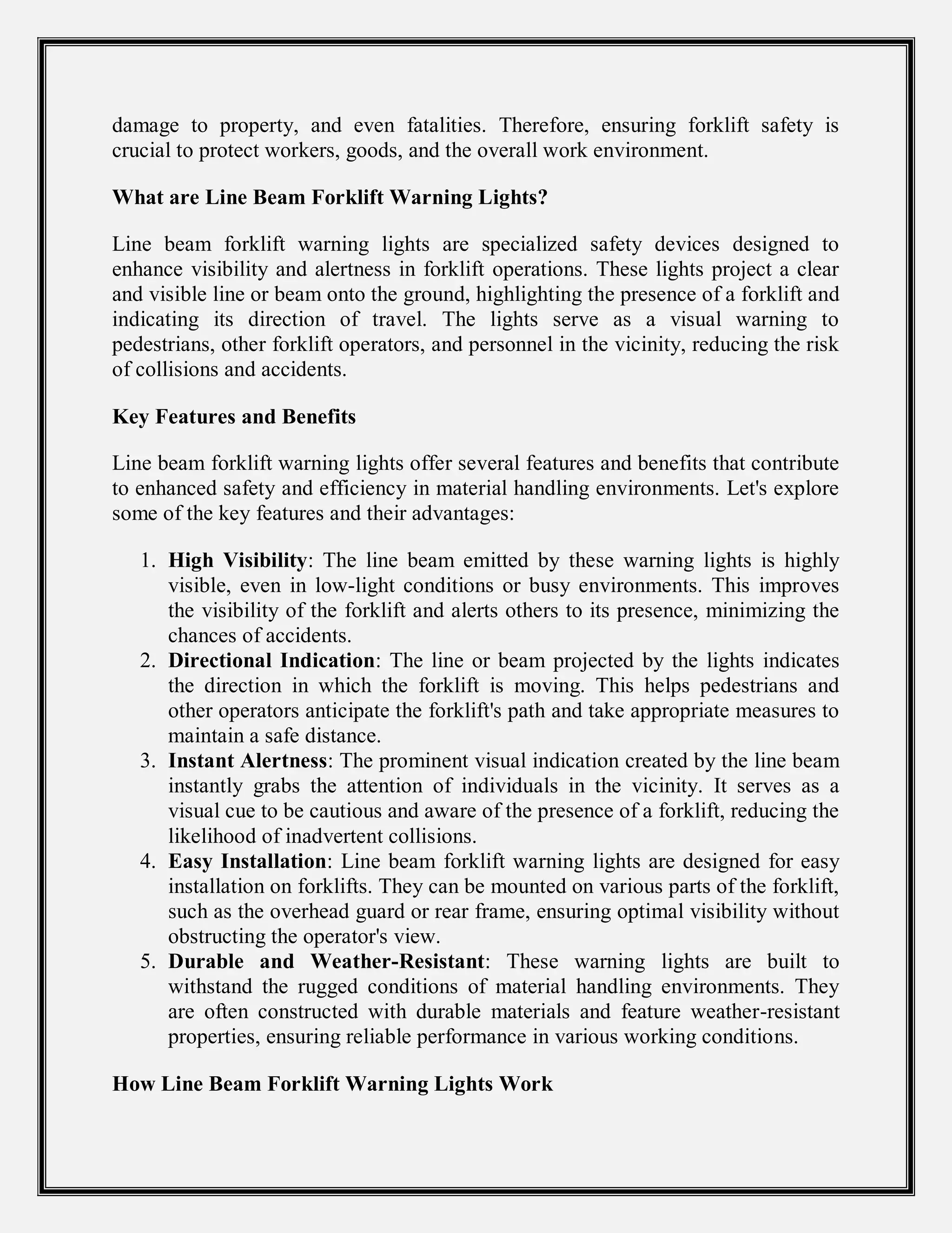 Line Beam Forklift Warning Lights | PDF