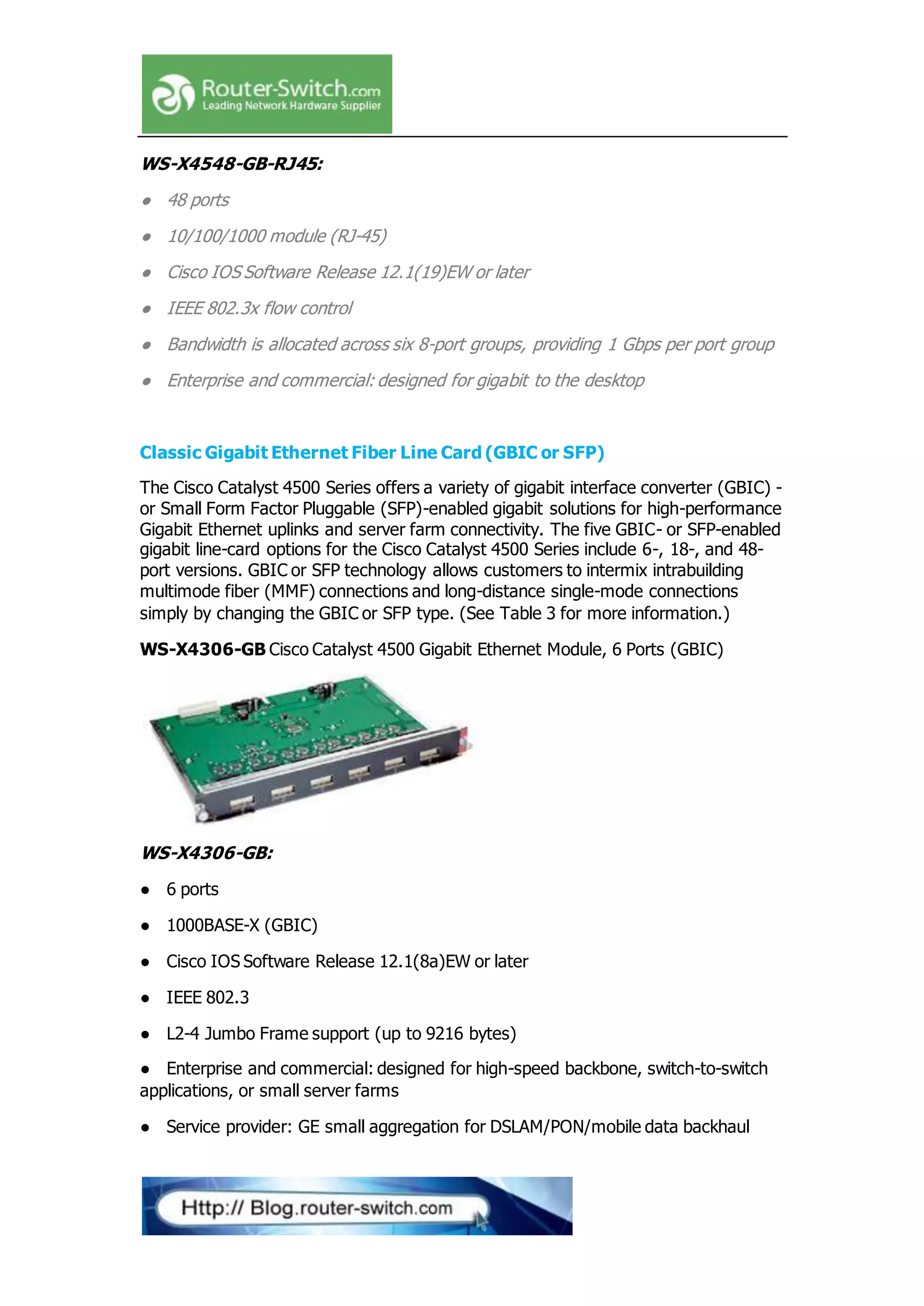 Line cards that are available for cisco catalyst 4500 series switches ...