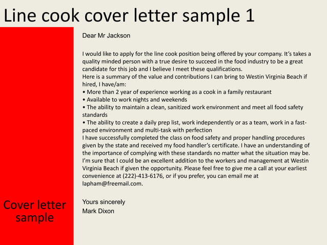 Line cook cover letter | PPTX | Resume Writing and Advice | Job Search