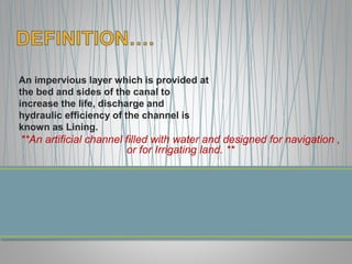 Lined canal ppt | PPTX