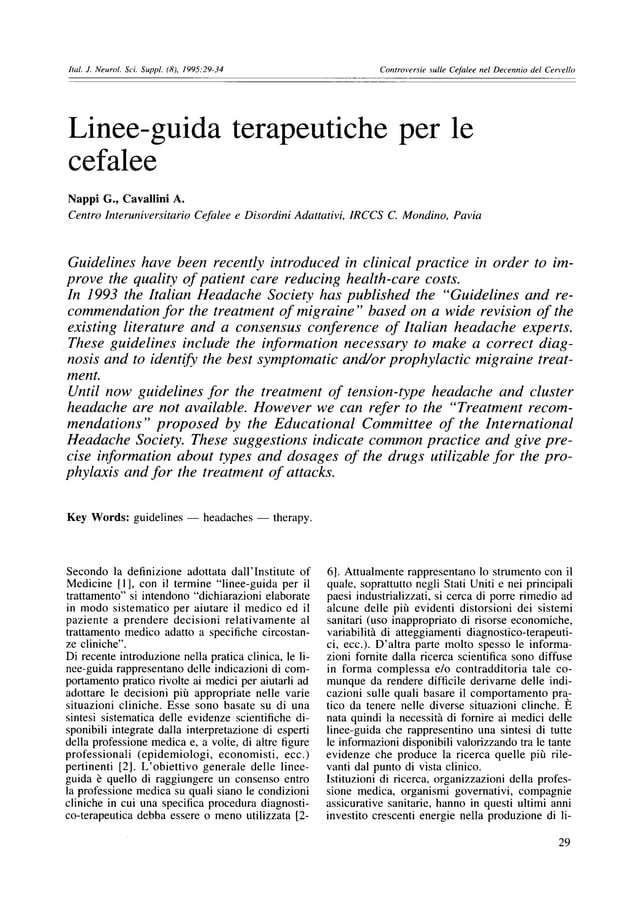 Linee guida terapeutiche per le cefalee | PDF