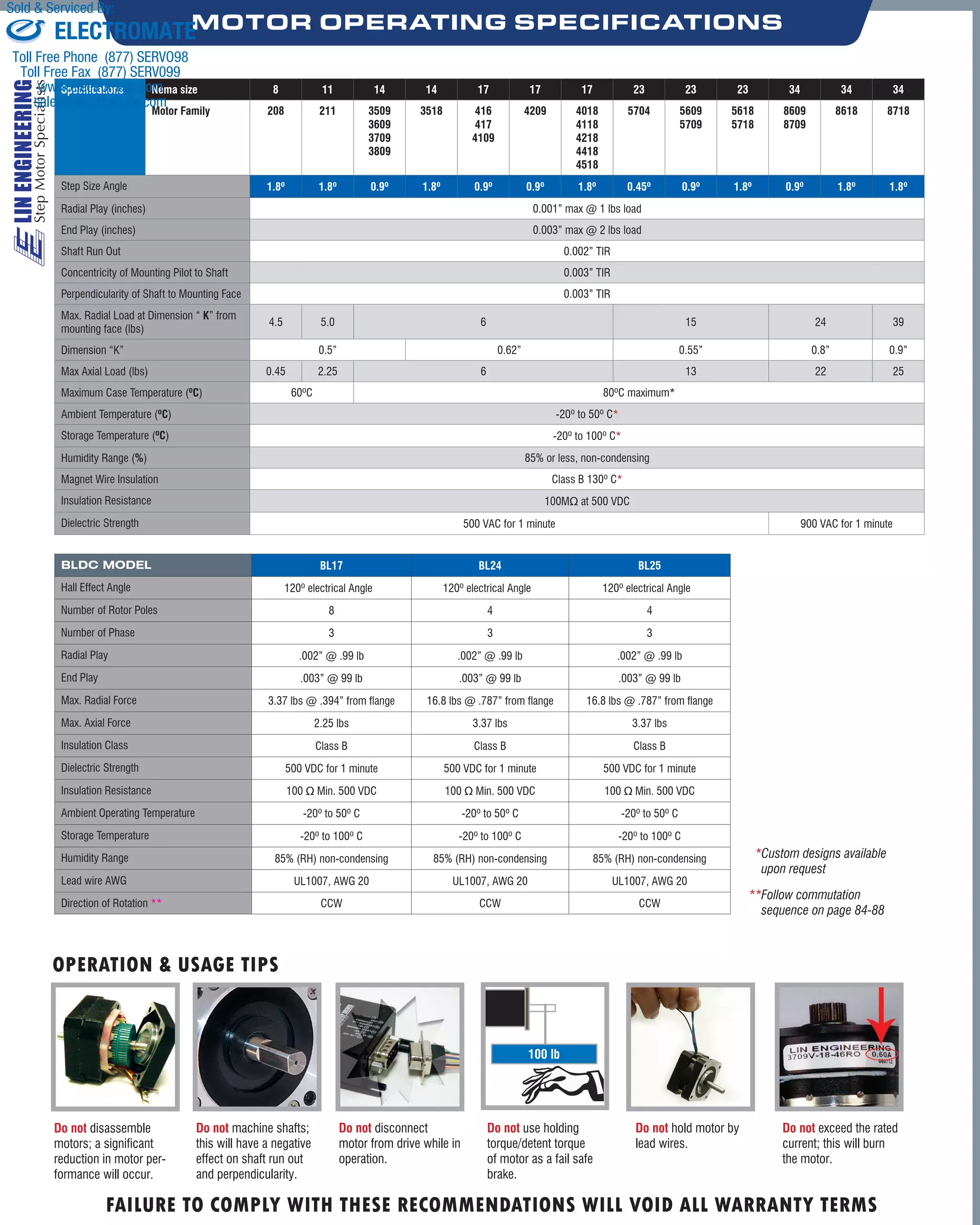 LIN Engineering Motor Operating Specifications | PDF