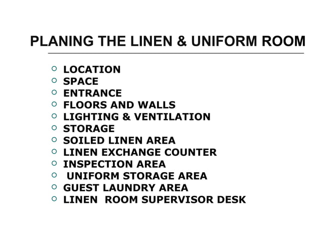 Linen room operation | PPT | Bath and Shower | Personal Care