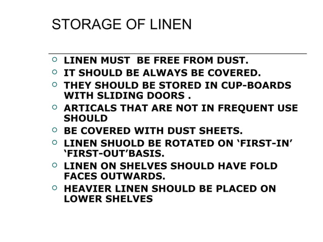 Linen room operation | PPT | Bath and Shower | Personal Care