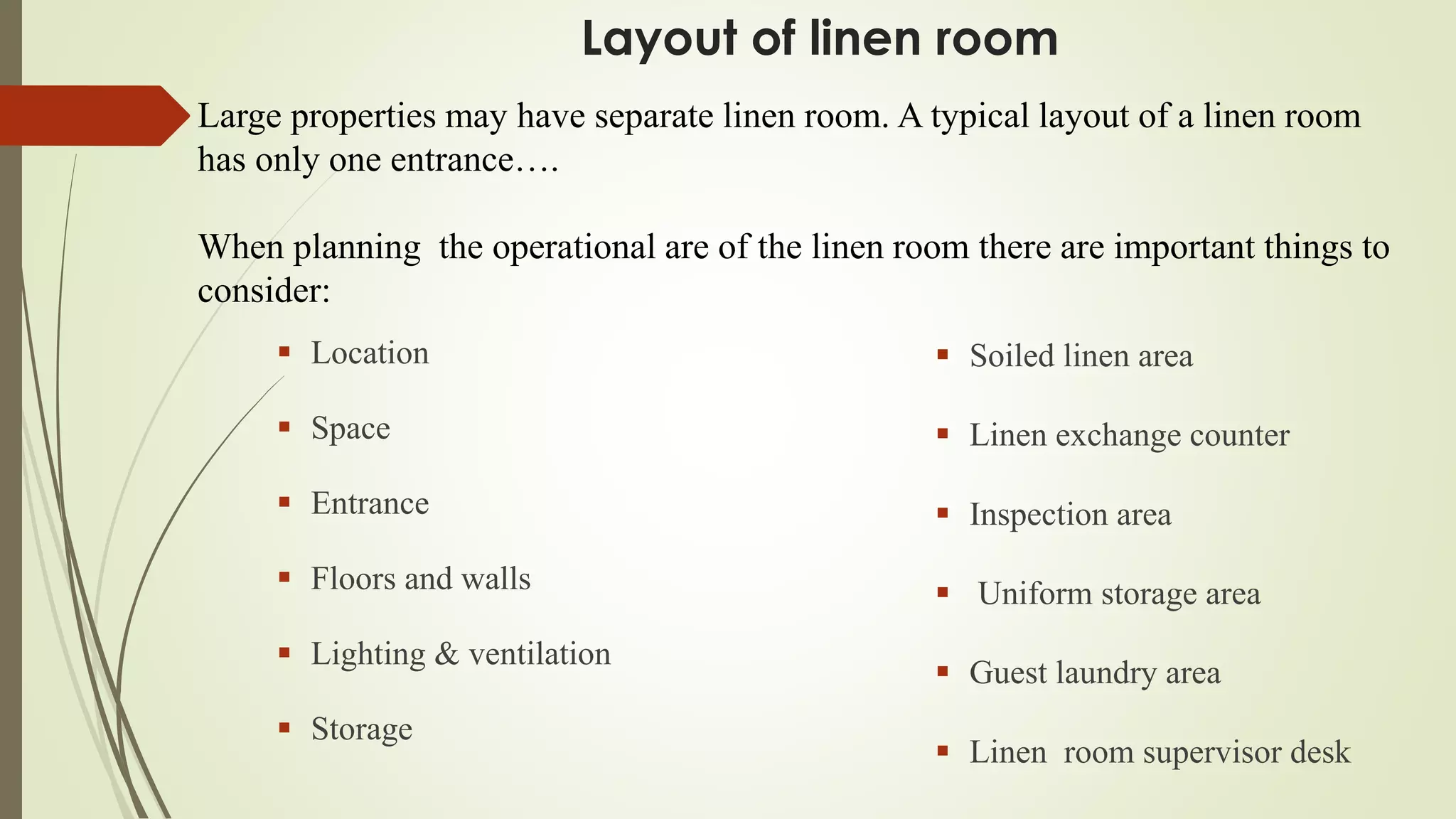 Linen room operations lec 1 | PPTX | Hotel Properties | Real Estate