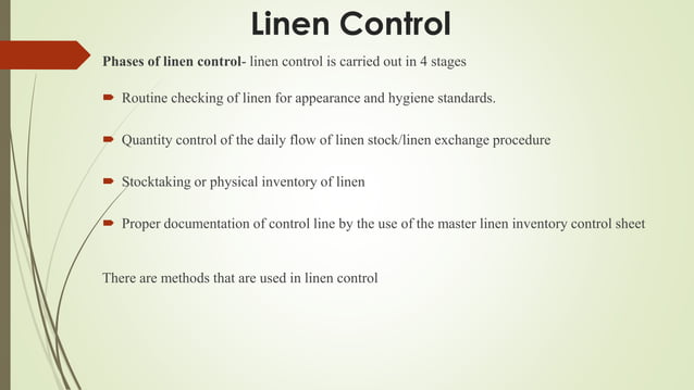 Linen room operations lec 1 | PPTX | Hotel Properties | Real Estate