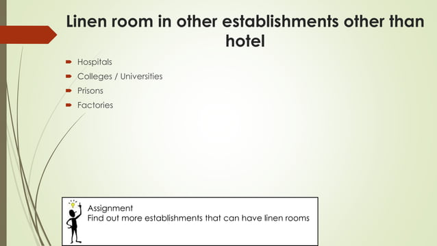 Linen room operations lec 1 | PPTX | Hotel Properties | Real Estate