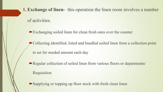Linen room operations lec 1 | PPTX | Hotel Properties | Real Estate