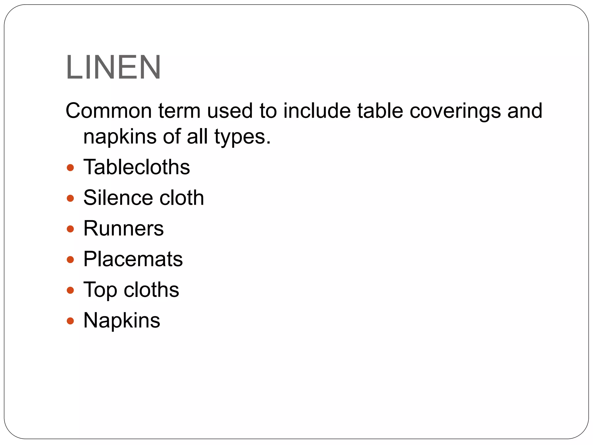 Linens, tableware and chinaware | PPTX