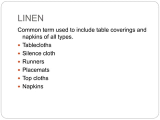 Linens, tableware and chinaware | PPTX