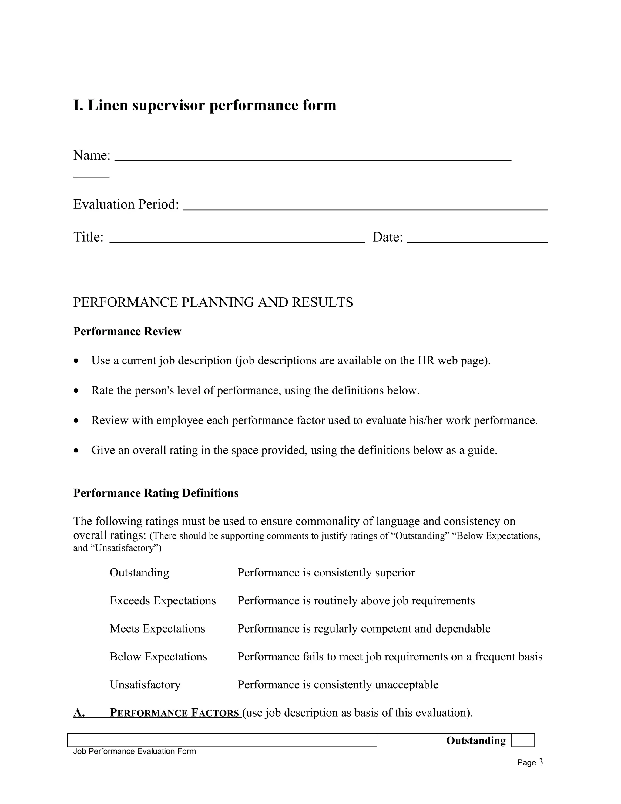 Linen supervisor performance appraisal | PDF
