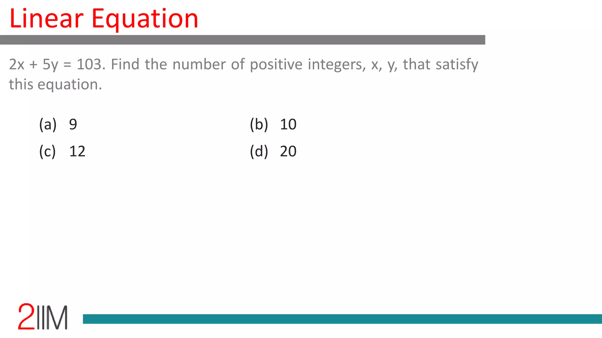 Linear Equations - Integer Solutions | PPT