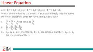 Linear Equations - Conditions for Unique Solutions | PPTX
