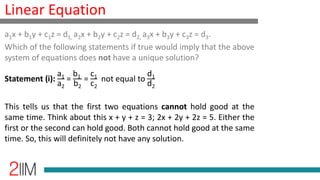 Linear Equations - Conditions for Unique Solutions | PPTX