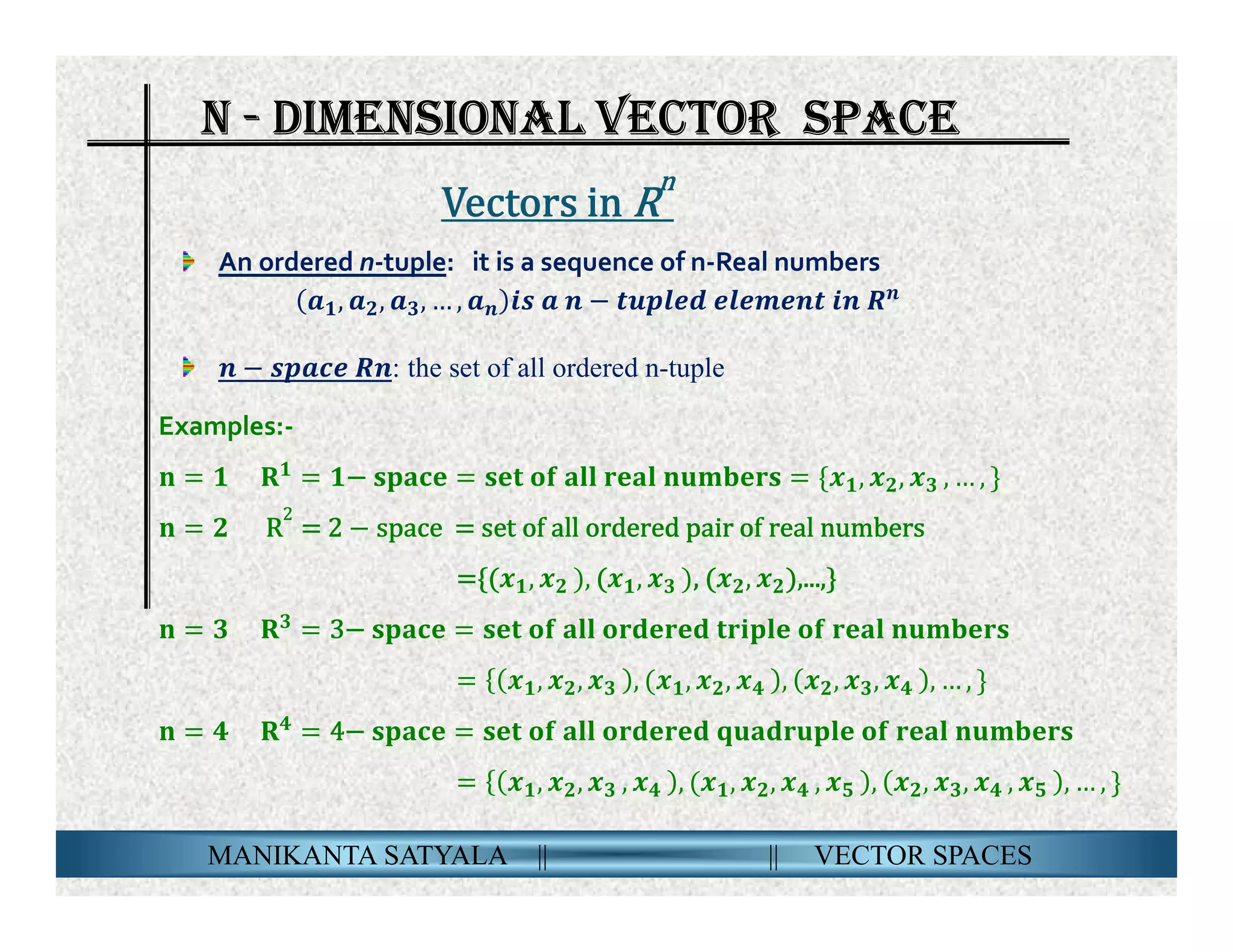 Liner Algebra Vector Space 1 Introduction To Vector Space And Subspace Pdf Programming