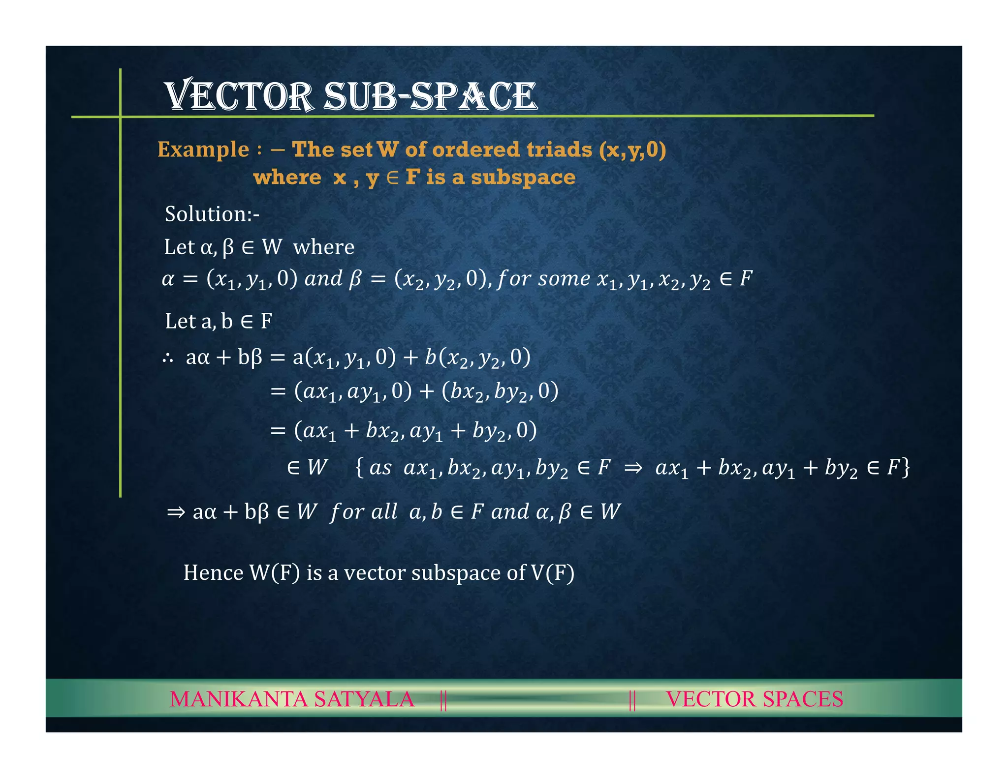 Liner Algebra Vector Space 1 Introduction To Vector Space And Subspace Pdf Programming