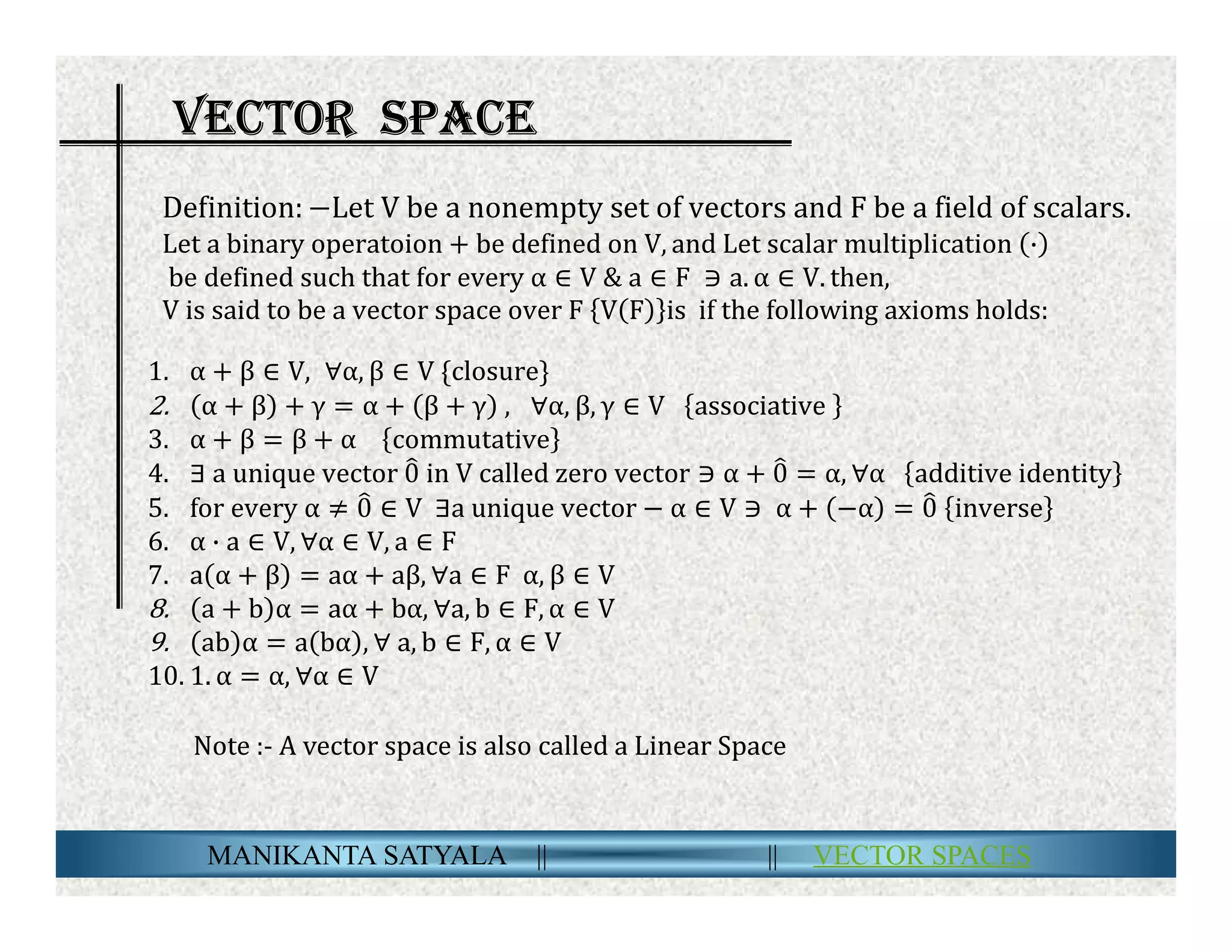 Liner Algebra Vector Space 1 Introduction To Vector Space And Subspace Pdf Programming