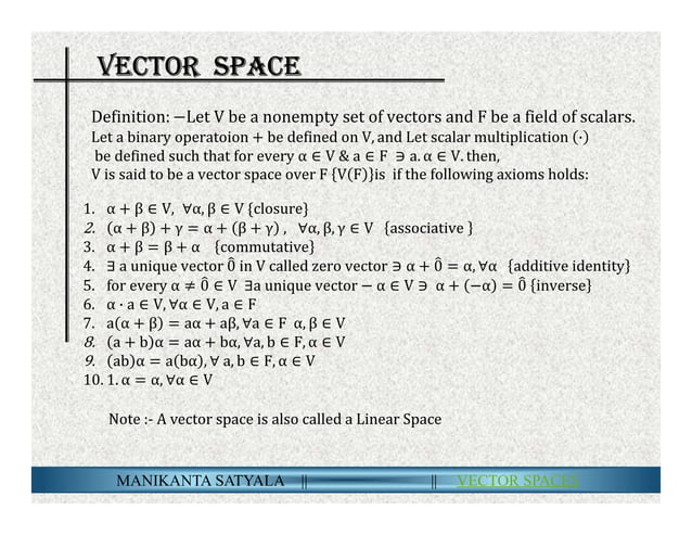 Liner Algebra Vector Space 1 Introduction To Vector Space And Subspace Pdf Programming
