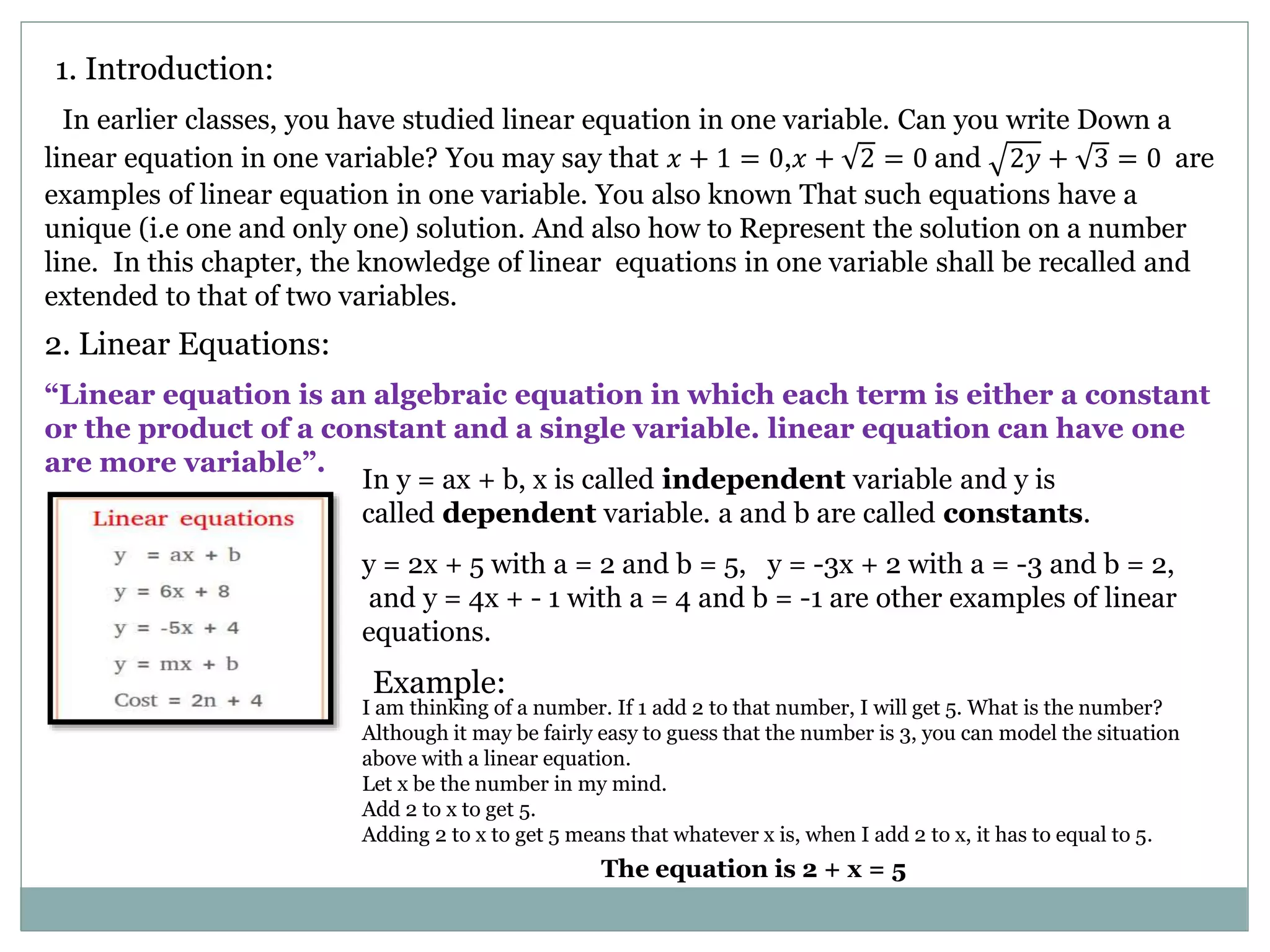 Liner equation two variables | PPTX