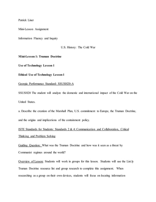 Information Fluency and Inquiry: Cold War Mini-Lesson | PDF