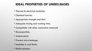 liners and bases- in operative dentistry | PPTX