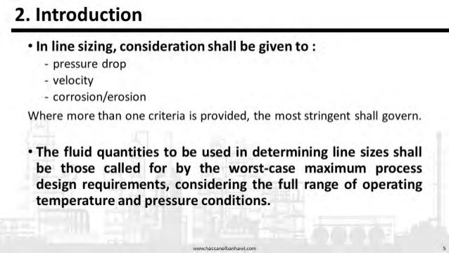 Line Sizing presentation on Types and governing Equations.