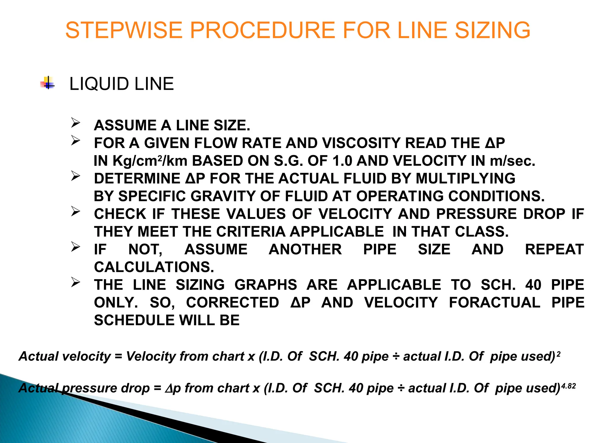 LINE SIZING PROCEDURE IN PROCESS INDUSTRY | PPT