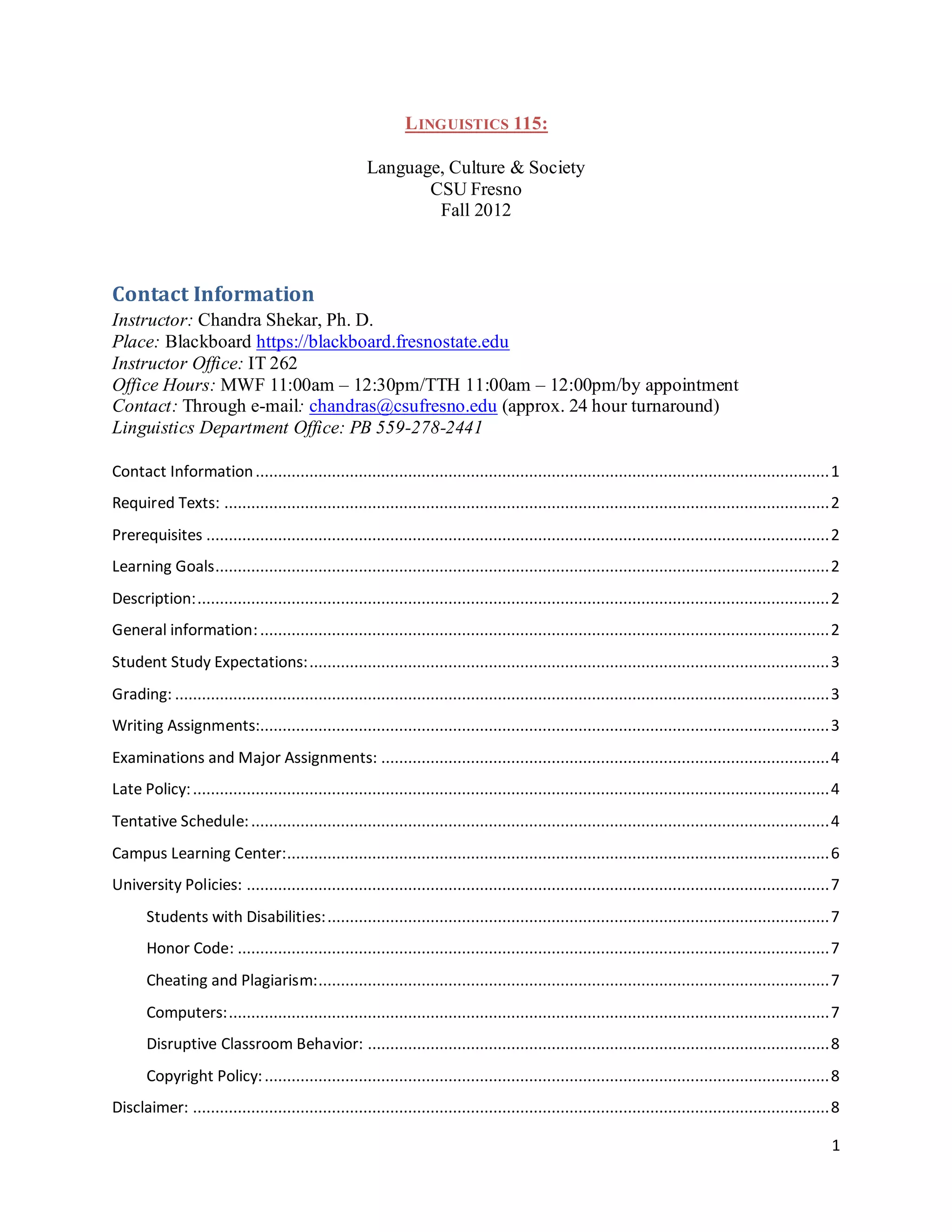 Ling 115 syllabus 2012 | PDF