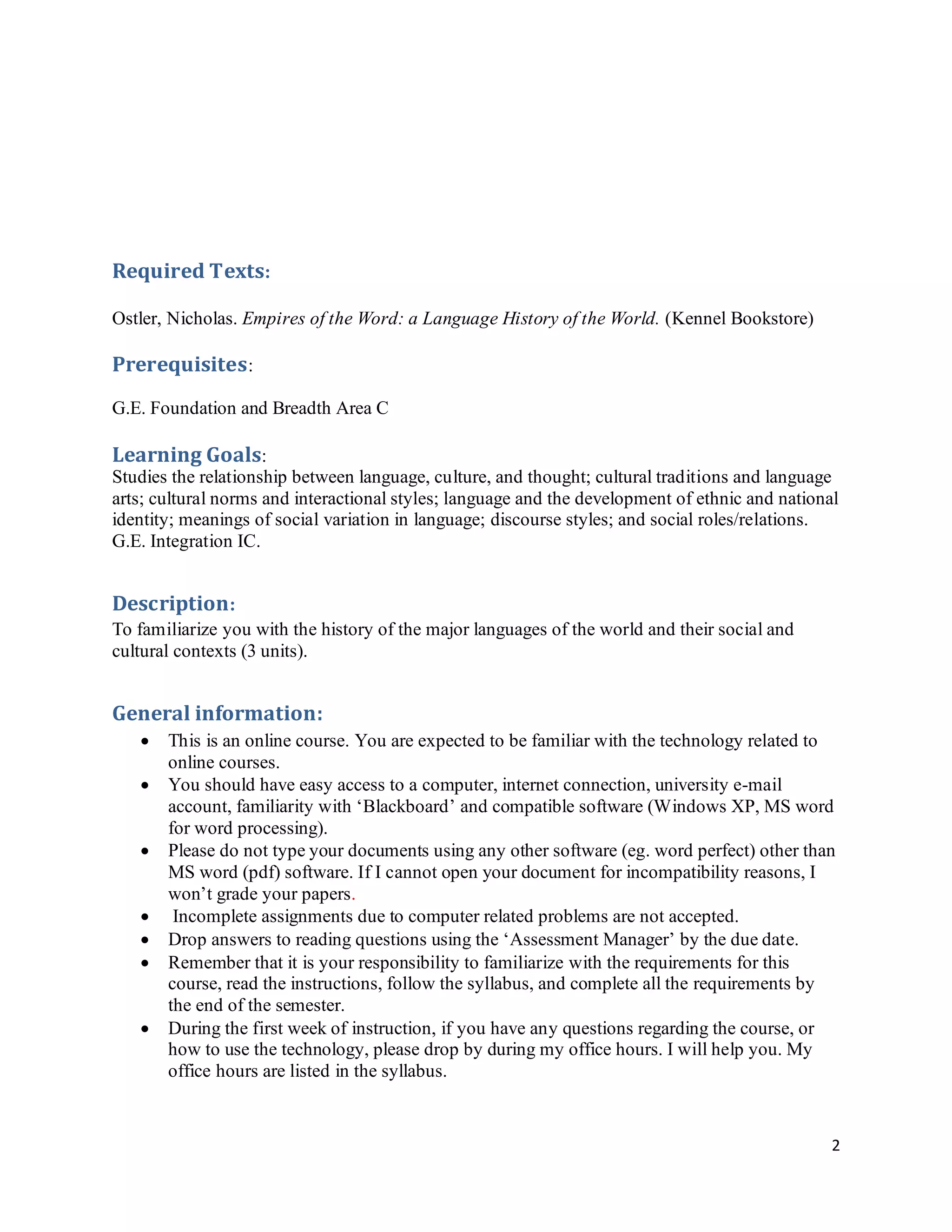 Ling 115 syllabus 2012 | PDF