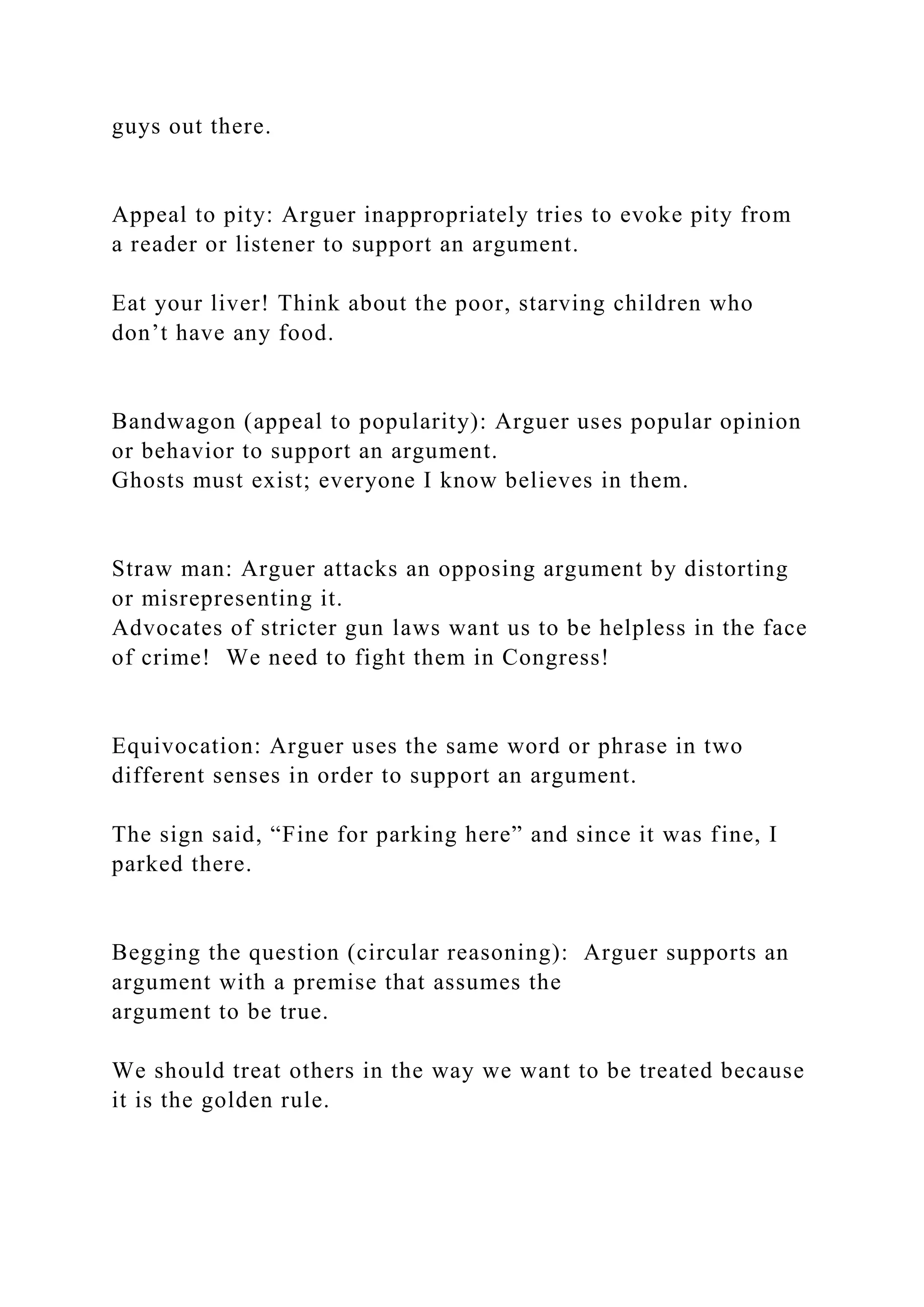 Ling 21 Online - Chart of Logical Fallacies Fallacies o.docx