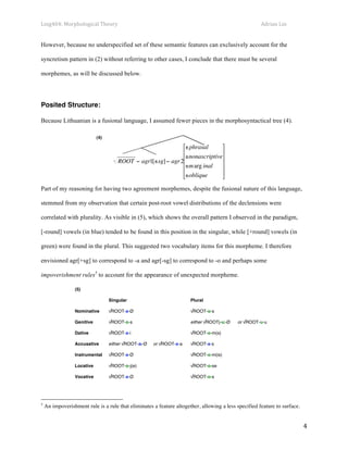 The Application of Distributed Morphology to the Lithuanian First Accent Noun Declension ...