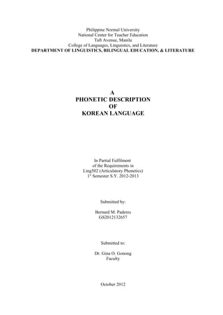 Ling 502 a phonetic description of korean language (report) | PDF