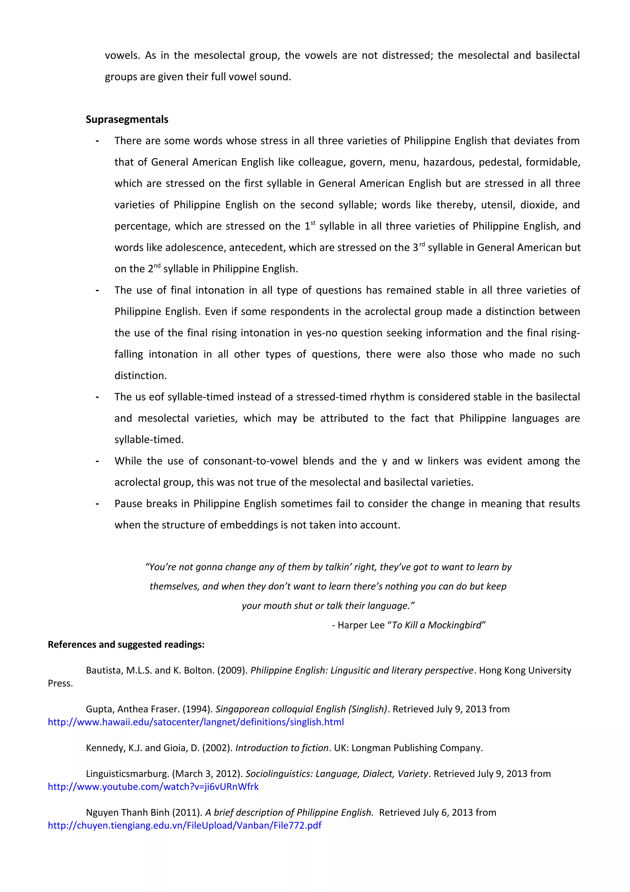 Ling 505 tayao's lectal description of phil eng (presentation) | DOC