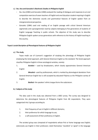 Ling 505 tayao's lectal description of phil eng (presentation) | DOC