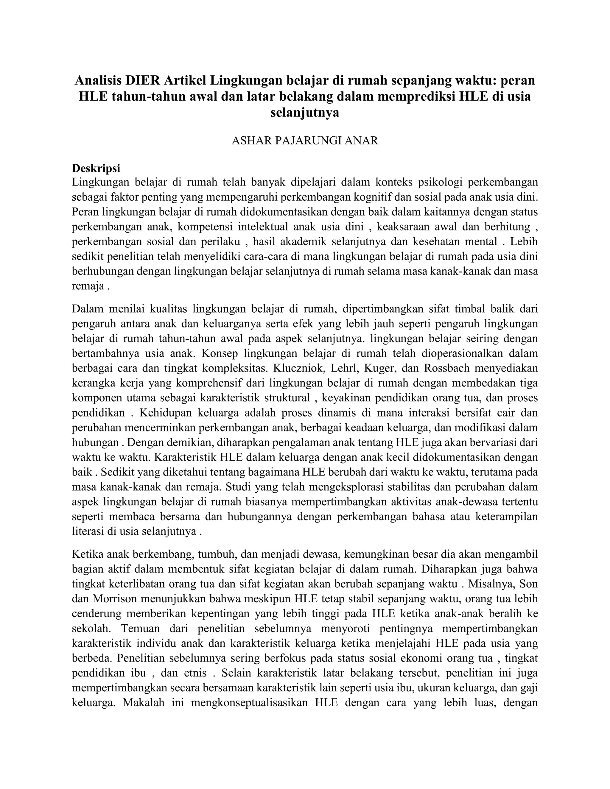 Lingkungan belajar di rumah sepanjang waktu peran HLE pada anak.docx