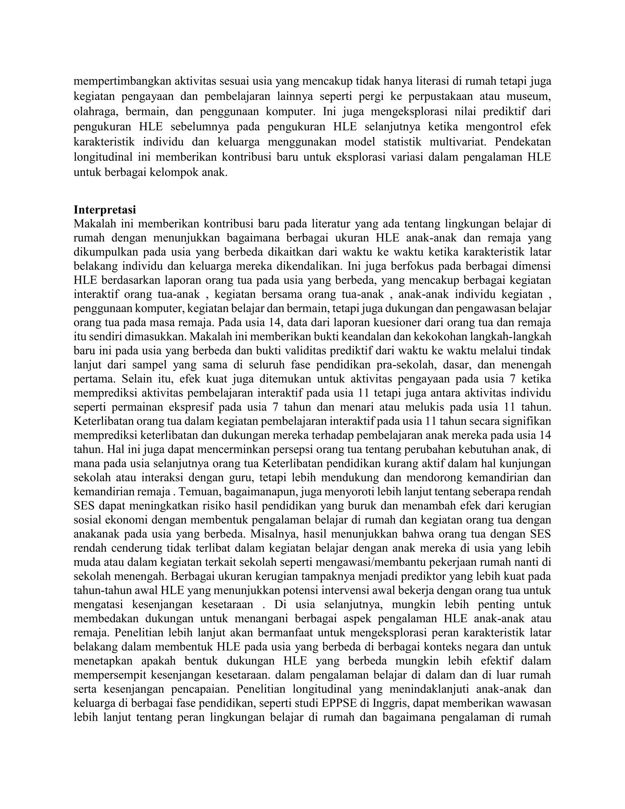 Lingkungan belajar di rumah sepanjang waktu peran HLE pada anak.docx